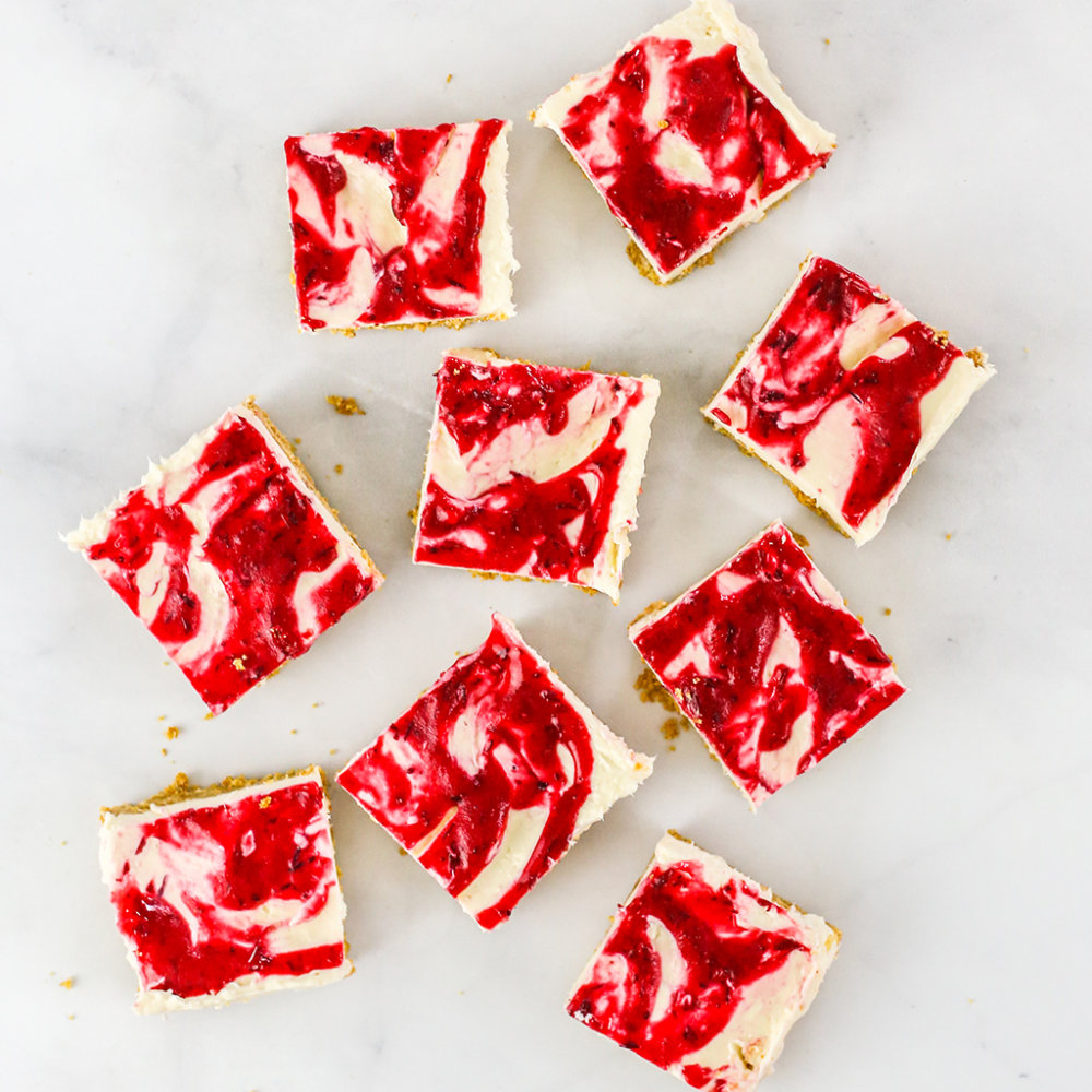 No-Bake Strawberry Swirl Cheesecake Bars - California Strawberry Commission