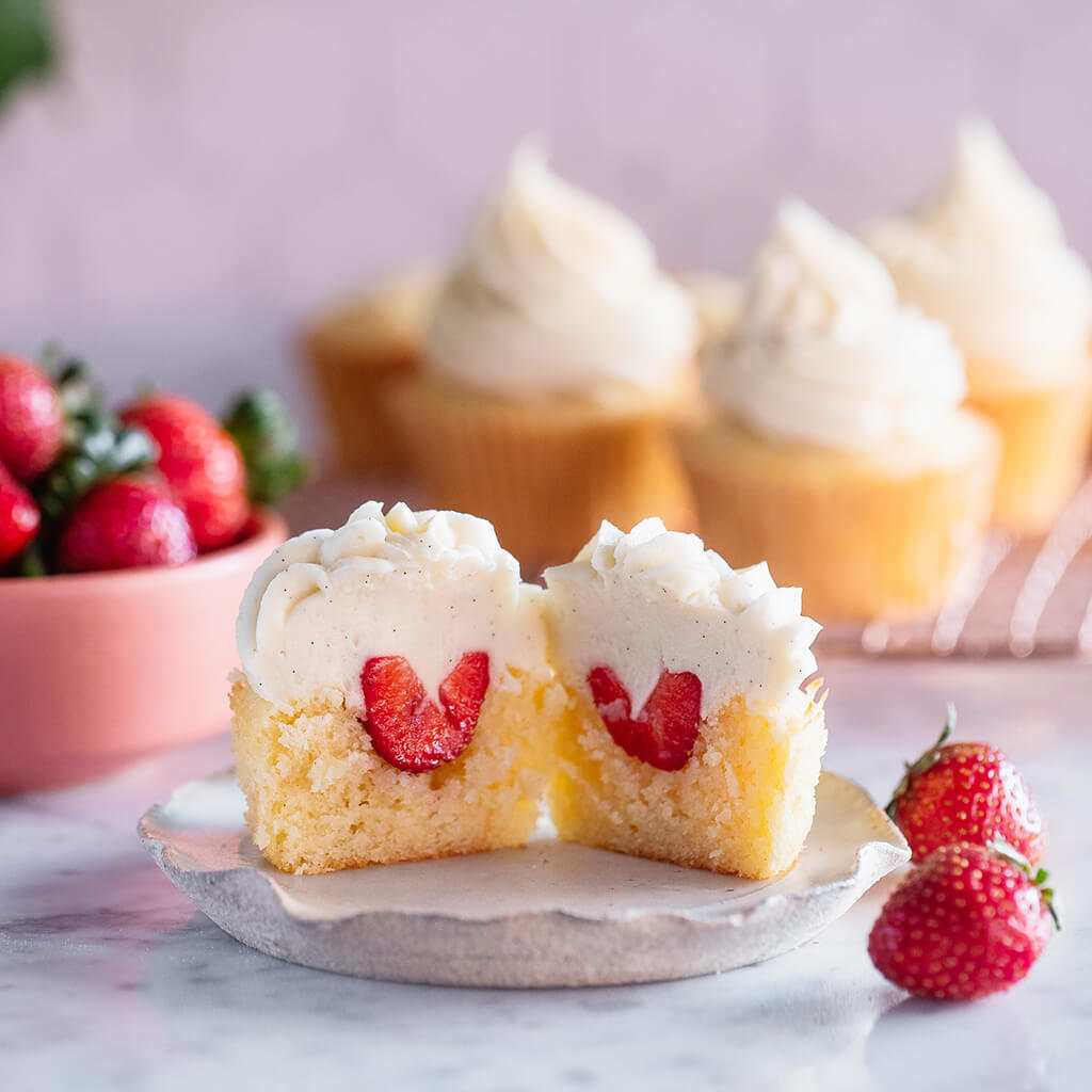 Strawberry Stuffed Vanilla Cupcakes - California Strawberry Commission
